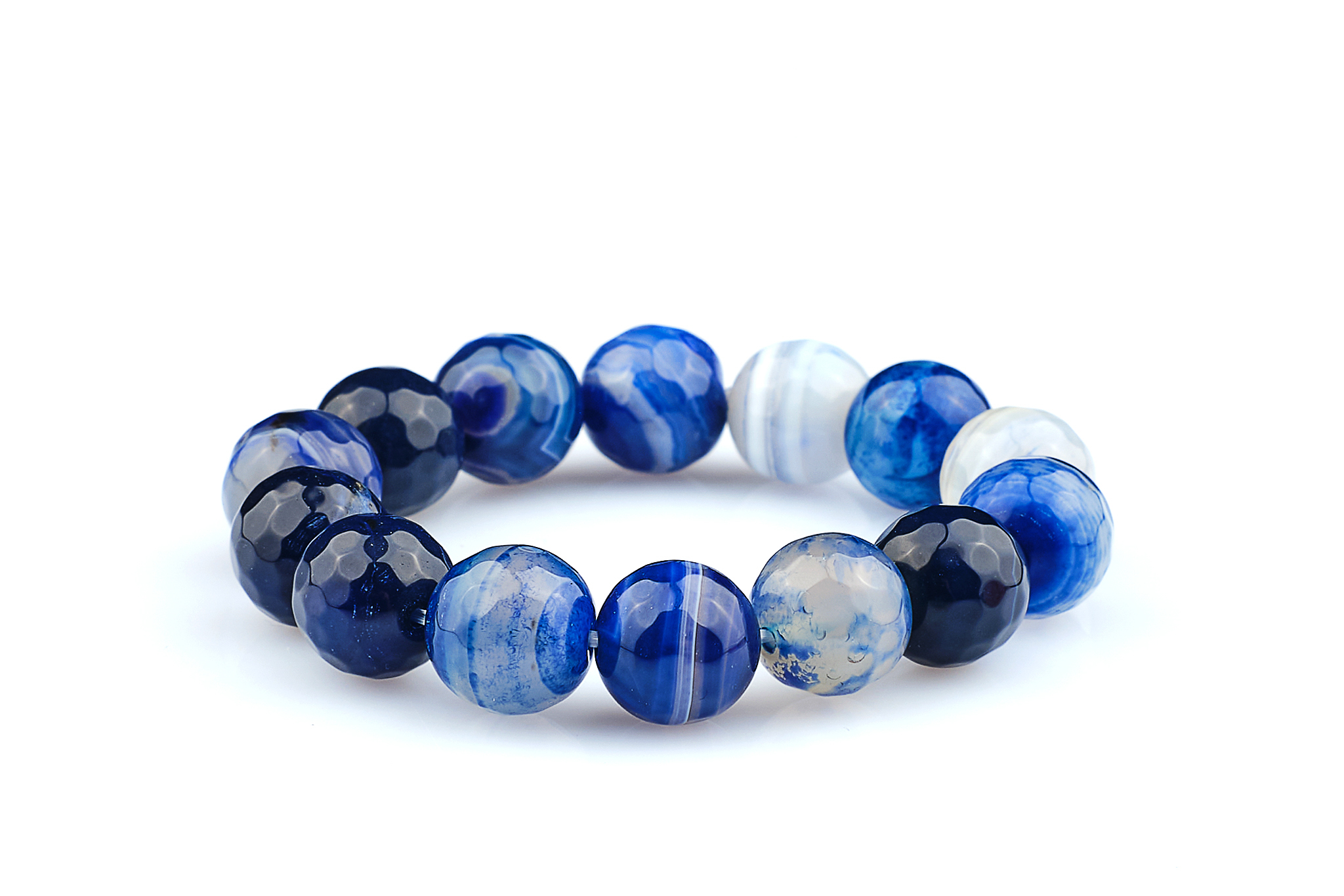 Bratara Stones Cu Pietre Semipretioase Agat Albastru Si Elastic - Stones.ro